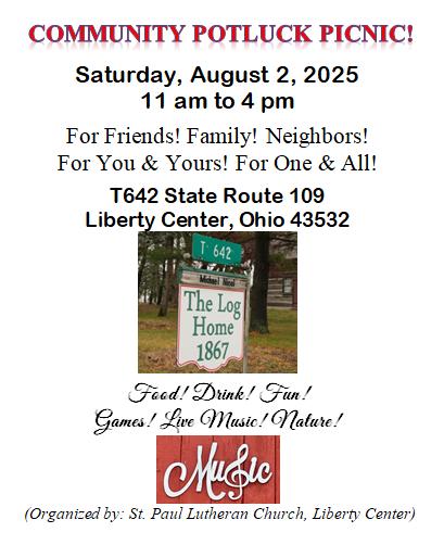 Community Potluck Picnic – St. Paul Lutheran Church, Liberty Center, Ohio